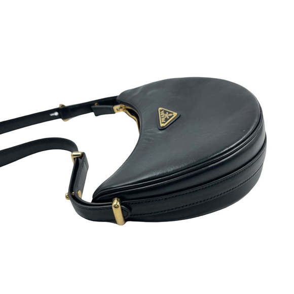 Prada | Bags | Prada Arqu Black Calfskin Leather Shoulder Bag Crescent Moon Shape | Poshmark